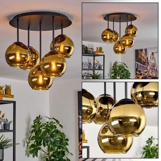 HOFSTEIN Deckenleuchte Koyoto, 5-flammige Deckenlampe aus Metall/Glas in Schwarz/Goldfarben, moderne Leuchte im Retro/Vintage-Design (Schirme &Oslash; 15 cm), E14, Es