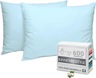 Pizuna Luxuri&ouml;ser Soft-Satin 2er Pack Kissenbezug 70 x 90 cm Baby blau, 600 Fadenzahl Baumwolle Kissenbez&uuml;ge, 100% Langstapel Baumwolle Nur Kissenbezug (Baby