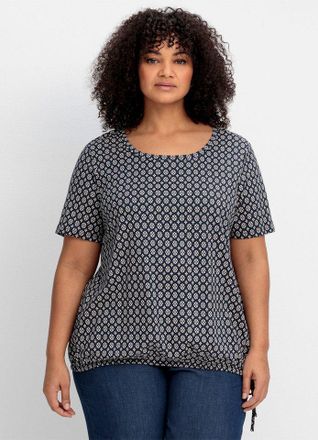 Sheego T-Shirt T-Shirt Kurzarm mit Tunnelzug am Saum und Alloverprint