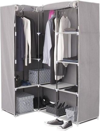 5five Simply Smart 5five Simply Smart - Eckkleiderschrank aus Metall und grauem Stoff mit zw&ouml;lf Einlegeb&ouml;den 131x87,5x h169 cm