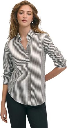 Brooks Brothers Femme, Blouses et Chemises, Noir, Taille: 40 FR Chemise Supima à Rayures Stretch en Popeline Infroissable Coupe Classique avec Col Boutonné