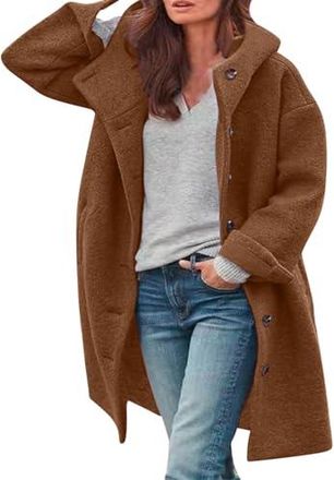 Generic Oyuchga Trench Coat Manteau long en laine pour femme avec capuche Élégant Couleur unie Veste de transition Manteau dhiver Confortable Chaud Longline V