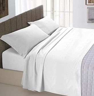 Italian Bed Linen Natural Color Bettwäsche Set, 100% Baumwolle, Weiss/Weiss, Kleine Doppelte