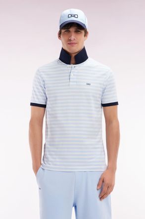 Eden Park Polo Marini&egrave;re &Agrave; Manches Courtes En Coton Stretch Ray&eacute; Ciel Coupe Ajust&eacute;e