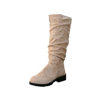 Generic Bottes hautes d&eacute;contract&eacute;es en faux daim pour femme, couleur unie, &eacute;l&eacute;gantes, talon bas, confortables, &agrave; enfiler, pour f&ecirc;te, shopping, kaki, 37.5 EU