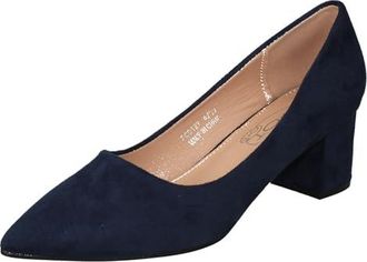 Spot On Escarpins &agrave; talon carr&eacute; et bout pointu pour femme F90127, bleu marine, 38 EU