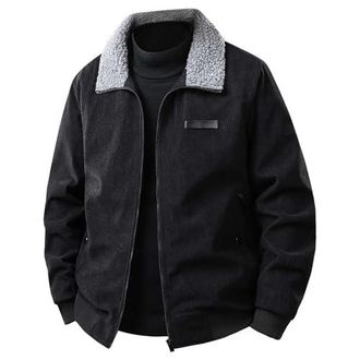 Generic Veste polaire en velours c&ocirc;tel&eacute; avec poches enti&egrave;rement zipp&eacute;es, Noir, 4XL