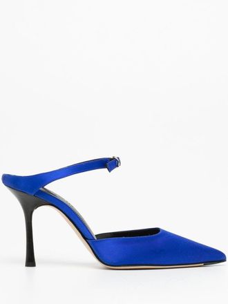 Victoria Beckham mules Jordy 90 mm &agrave; fini satin&eacute; - Bleu
