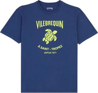 Vilebrequin Homme, Tops, Bleu, Taille: M T-Shirt en Coton avec Logo Tortue Imprimé