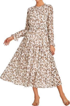 Grace Karin Damen Hochzeitsgast Blumen Kleider Elegant Boho A-Linie Maxikleid f&uuml;r Hochzeitsg&auml;ste CL0211-04/Leopard S