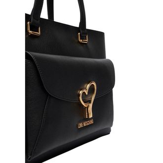 Love Moschino Womens Gold Heart-Detailed Polyurethane Shoulder Bag Black