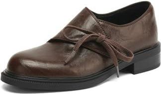 Generic Mocassins Femme Daim Sangle Cheville Boucle dorée Bout Rond fermé Talon Bas épais Confortable Chaussures Bureau élégantes décontractées Robe,Marron,38