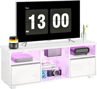 HOMCOM Meuble TV - HOMCOM - 120 cm - pour téléviseur jusquà 55 pouces - éclairage LED et télécommande - étagères en verre - blanc