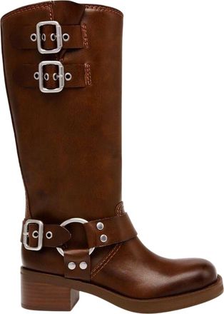 Steve Madden Eastern Motorrad-Stiefel f&uuml;r Damen, Leder, mit Schnalle (Braun)