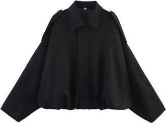 Generic Blouson aviateur surdimensionn&eacute; en daim pour femme - Col &agrave; revers dautomne - Fermeture &eacute;clair - V&ecirc;tement de rue pour moto, Noir, XL