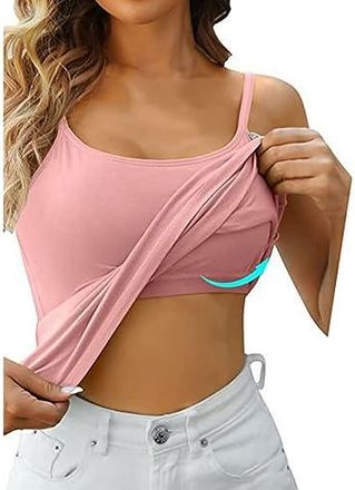 Generic HUIFUAO Camisole pour Femme, Soutien-Gorge intégré, débardeur Blanc pour Femme, Gilet Sexy, débardeur dété Basique avec Soutien-Gorge intégré (A01 Ros