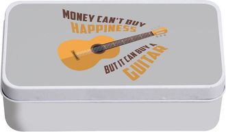 Fabulous Aufbewahrungsbox aus Metall, Grau - Guitar - Money Cant Buy Happiness Music - 11 x 18,5 x 5,5 cm - Aufbewahrungsbox, Schl&uuml;ssel, Werkzeug, Brotdose, Zu