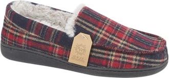 Jo & Joe Pantoufles mocassins pour homme, tweed à chevrons, doublure en polaire et fausse fourrure, à enfiler, écossais rouge, 40 2/3 EU