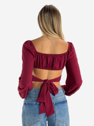 Elara Blusentop Damen Crop Bluse mit Raffungen - Figurbetontes Langarm Oberteil