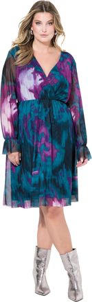 Miamoda Damen gro&szlig;e Gr&ouml;&szlig;en &Uuml;bergr&ouml;&szlig;en Plus Size Kleid, A-Linie, Mesh mit Alloverdruck, Langarm Dunkles Petrol 48 835782751-48