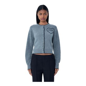 Chlo&eacute; Femme, Pulls, Gris, Taille: 40 FR Logo Motif Cardigan