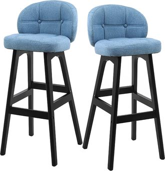 Generic Barhocker-Set, 2er-Set, hoher Hocker mit Leinenbezug und Holzbeinen, Tresenhocker mit R&uuml;ckenlehne und Fu&szlig;st&uuml;tze f&uuml;r die K&uuml;chentheke/H&ouml;he 78 cm