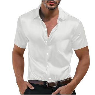 Generic Chemise &agrave; manches courtes pour homme - Chemise d&eacute;t&eacute; unie classique confortable et l&eacute;g&egrave;re - Col rabattu - Anti-plis - Respirante - D&eacute;contract&eacute;e - Bouto