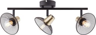 Brilliant Lampe Gordon Spotbalken 3flg. schwarz/messing | 3x D45, E14, 28W, geeignet für Tropfenlampen nicht enthalten | Köpfe schwenkbar | Für LED-Leuchtmittel