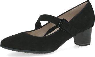 Caprice Caprice Damenschuhe elegant und bequem Pumps aus Leder mit Riemen, Schwarz (Black Suede), 38.5 EU