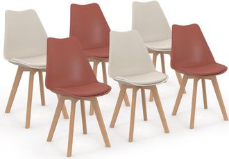 IDMarket Idmarket - Lot de 6 chaises scandinaves sara mix color terracotta x3 et beige x3
