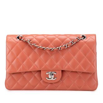 Chanel Quilted Orange Medium Classic Lambskin Double Flap