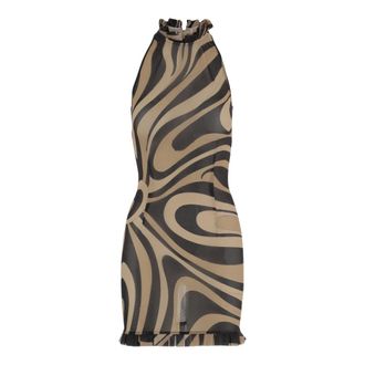 Pucci Femme, Robes, Beige, Taille: 38 FR Robe Imprim&eacute; Marbre avec Volants