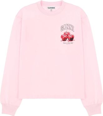 Ganni Femme, Tops, Rose, Taille: 40 FR Basic Cotton Jersey Long Sleeve