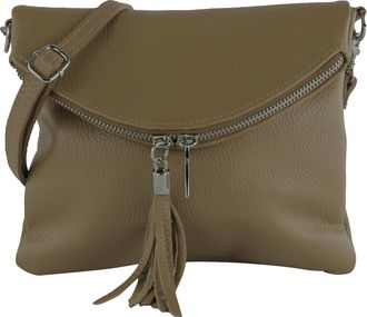 modamoda.de T07L / T139L Damen Leder kleine Umh&auml;ngetasche 2 Modelle handmade in Italy, Farbe:T139L Dunkeltaupe