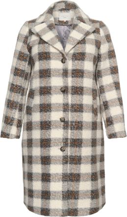 Kaffe Curve Kaffe Curve Womens Plus-Size Coat Single-Breasted Notch Lapel Teddy Fabric Outerwear, Grey/Beige Check, 48