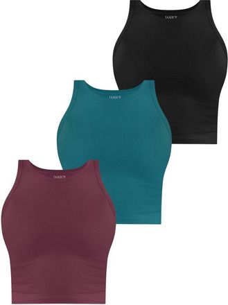 Janice Kurzarmshirt 3 x Damen crop Top hochgeschlossen Niah Kurzes Tanktop aus Baumwolle