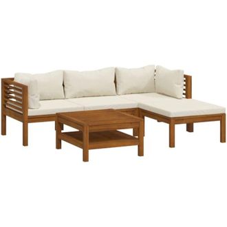 vidaXL 5-tlg. Garten-Lounge-Set mit Creme Kissen Massivholz Akazie vidaXL