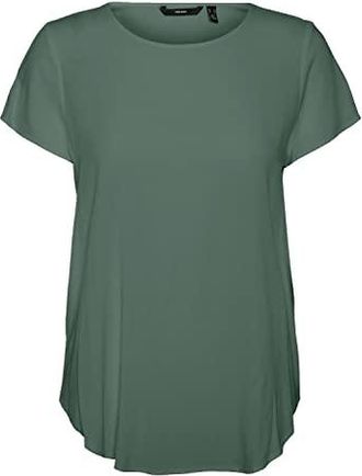 Vero Moda Hauts Femmes col Rond &agrave; Manches Courtes Jersey uni Casual Becca, Couleurs:Vert-2, Taille:S