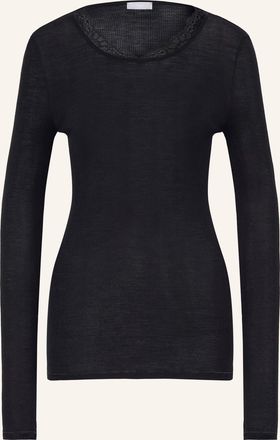 Hanro Schlafshirt Woolen Lace Mit Merinowolle Und Seide schwarz