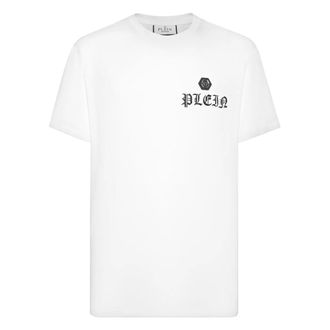 Philipp Plein T-Shirt Rundhals Kurzarm mit Kristallen Skull&Bones - - Tops - Herren - Wei&szlig; - 2XL