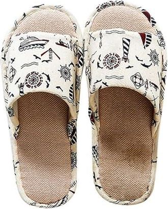 Generic Pantoufles &agrave; imprim&eacute; floral pour femme, pantoufles d&eacute;t&eacute; &agrave; bout ouvert, pantoufles en coton respirant, sandales dint&eacute;rieur douces, chaussures antid&eacute;rap