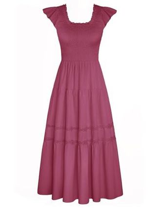 Grace Karin Robe d&eacute;t&eacute; Longue &Eacute;l&eacute;gante pour Femmes Ligne A avec Encolure Carr&eacute;e Manches Courtes pour Vacances &agrave; La Plage Rose Violet S