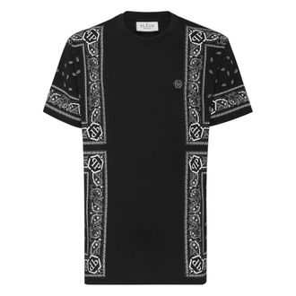 Philipp Plein Homme, Tops, Noir, Taille: S Round Neck T-Shirt Paisley