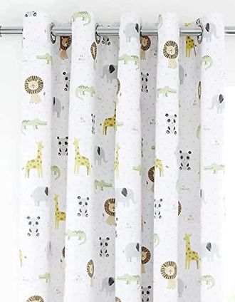 Catherine Lansfield Roarsome Animals Vorhänge, 52% Polyester, 48% Baumwolle, Natur, W 66 x L 72 (1 Panels)