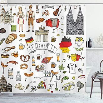 Abakuhaus Allemand Rideau de Douche, Culture europ&eacute;enne, Tissu Ensemble de D&eacute;cor de Salle de Bain avec Crochets, 175 x 200 cm, Blanc Vert Rouge