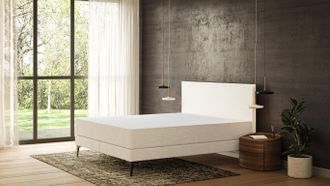 Emma Elite Boxspringbett V2 - Beige - 200x200cm - Kopfteil Kissen - Metallf&uuml;&szlig;e