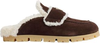 Prada Suede And Shearling Mules