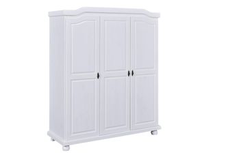 Inter Link SAS Kleiderschrank - Kiefer massiv - Garderobenschrank - Landhaus Still - Wäscheschrank - Mehrzweckschrank - Schlafzimmerschrank - 3 Türig - Weiß Lackiert