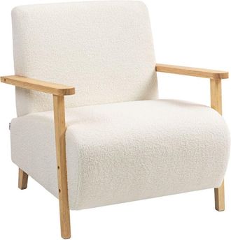 HOMCOM Homcom - Fauteuil lounge style nordique effet laine bouclée crème structure bois