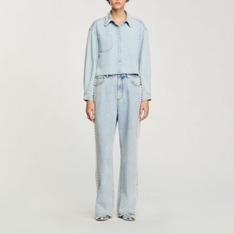 Sandro Chemise en jean &agrave; col perl&eacute;